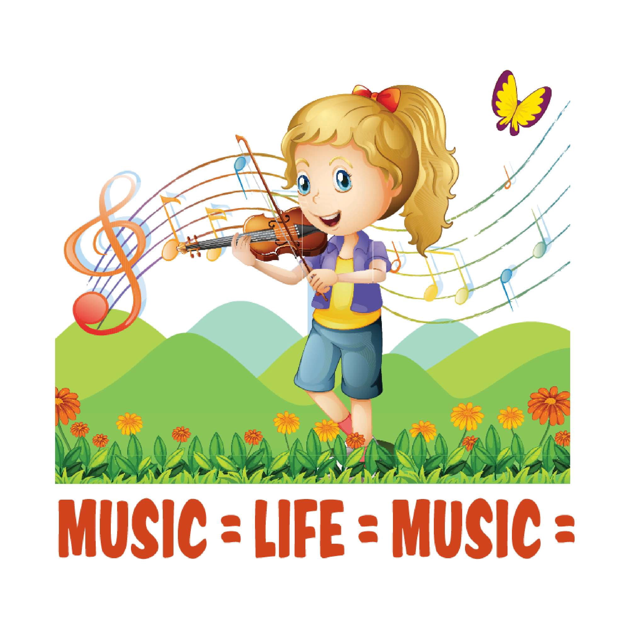 Music Life Music Cute Little Girl playing Violin Cartoon wall Design ...