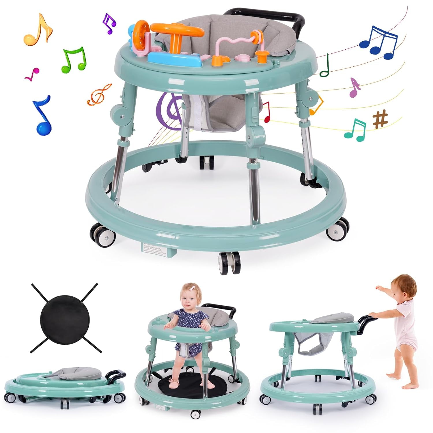 Music and Lights Baby Walker Foldable with 9 Adjustable Heights, Baby ...