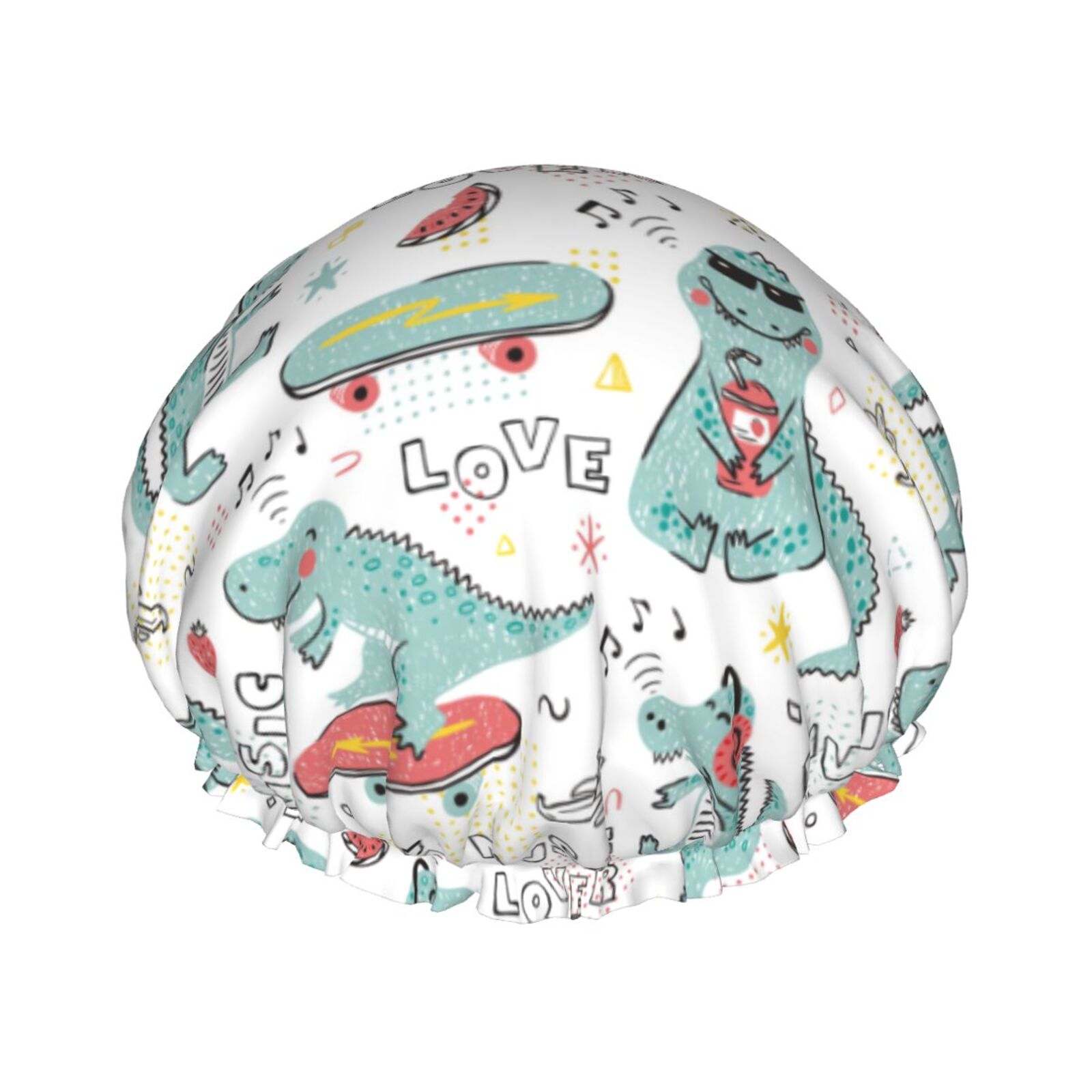 Music Lover Dinosaur Shower Cap, Reusable Bath Hair Hat for all Hair ...