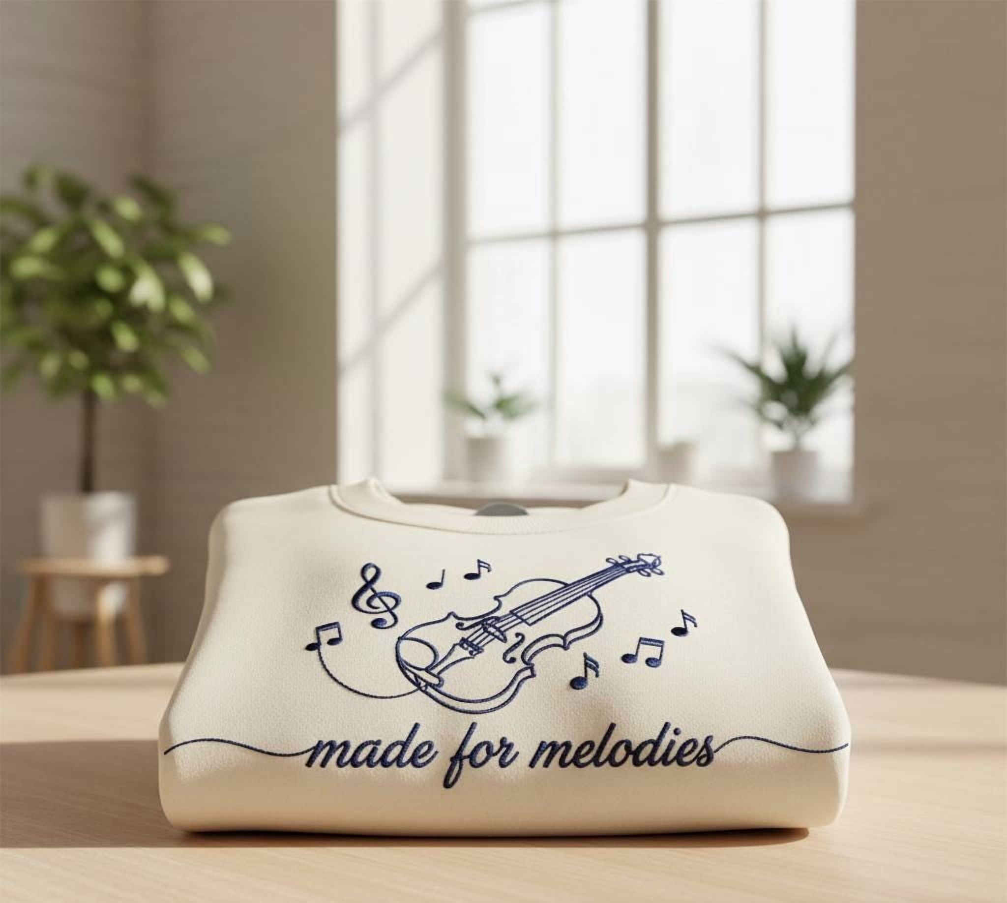 Music Lover Sweatshirt, Made for Melodies Embroidered Violin Crewneck ...