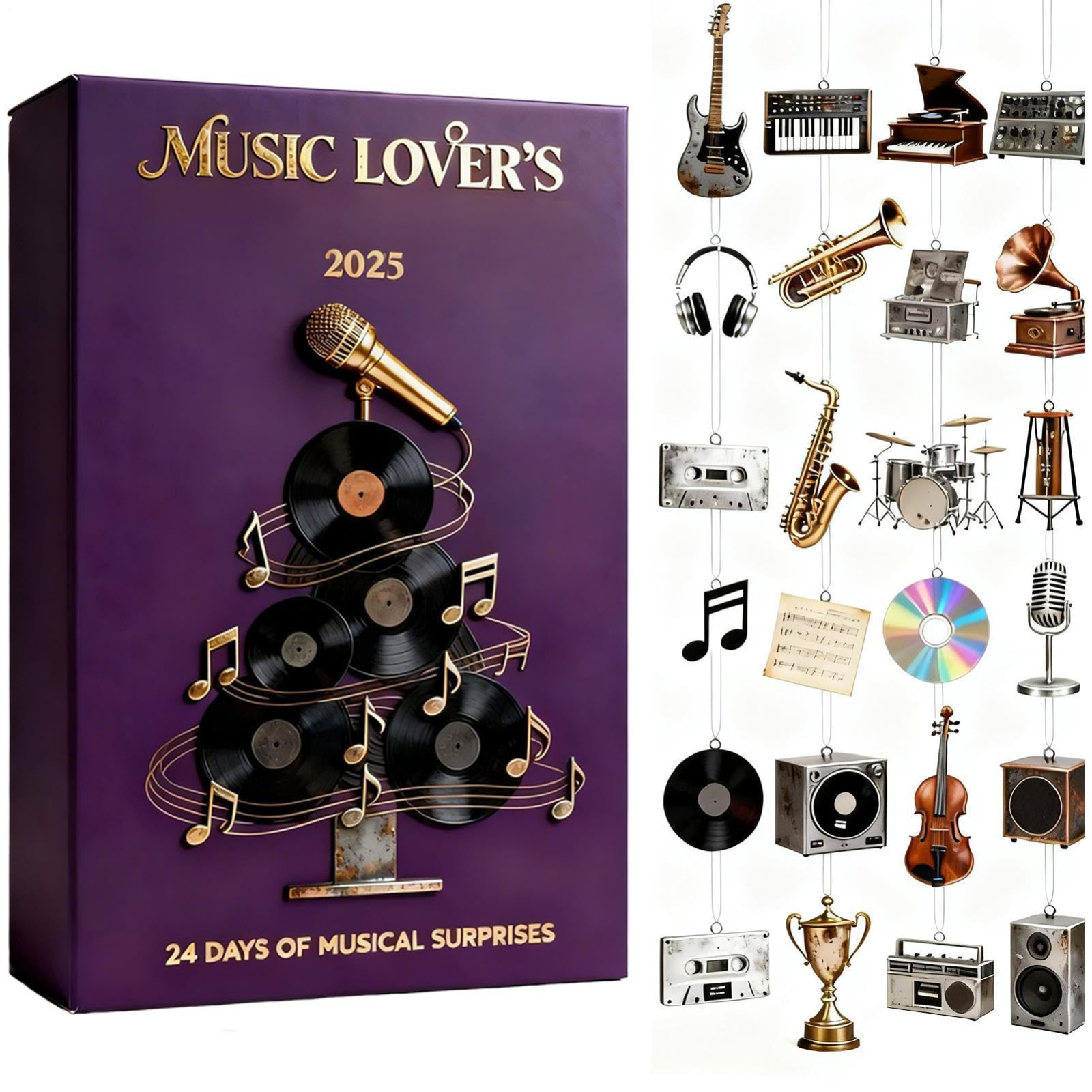 Music Lover's Advent Calendar 2025, 24 Days Christmas Countdown with 2D ...
