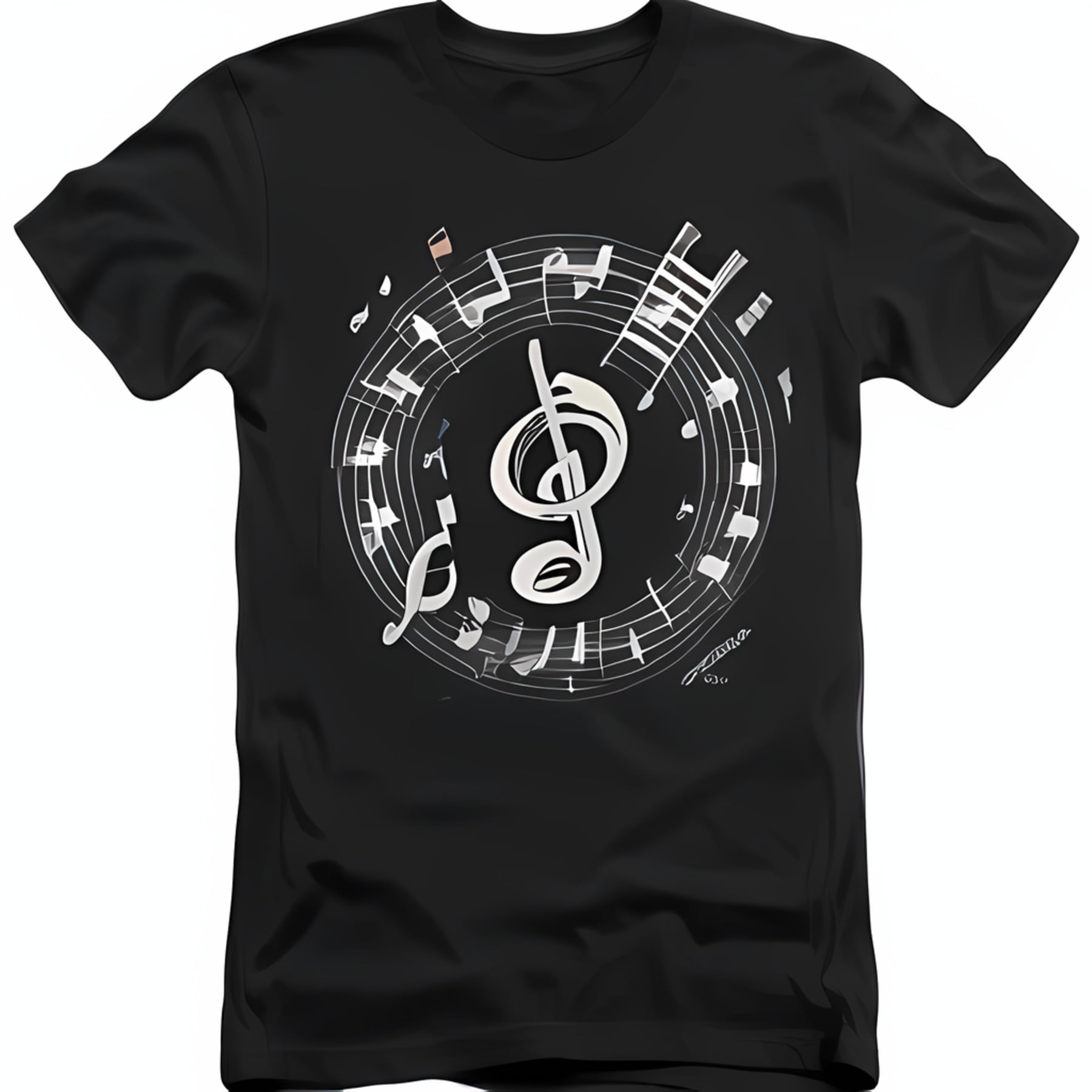 Music Lover's Black T-Shirt with Musical Notes Piano Keys and Clef ...