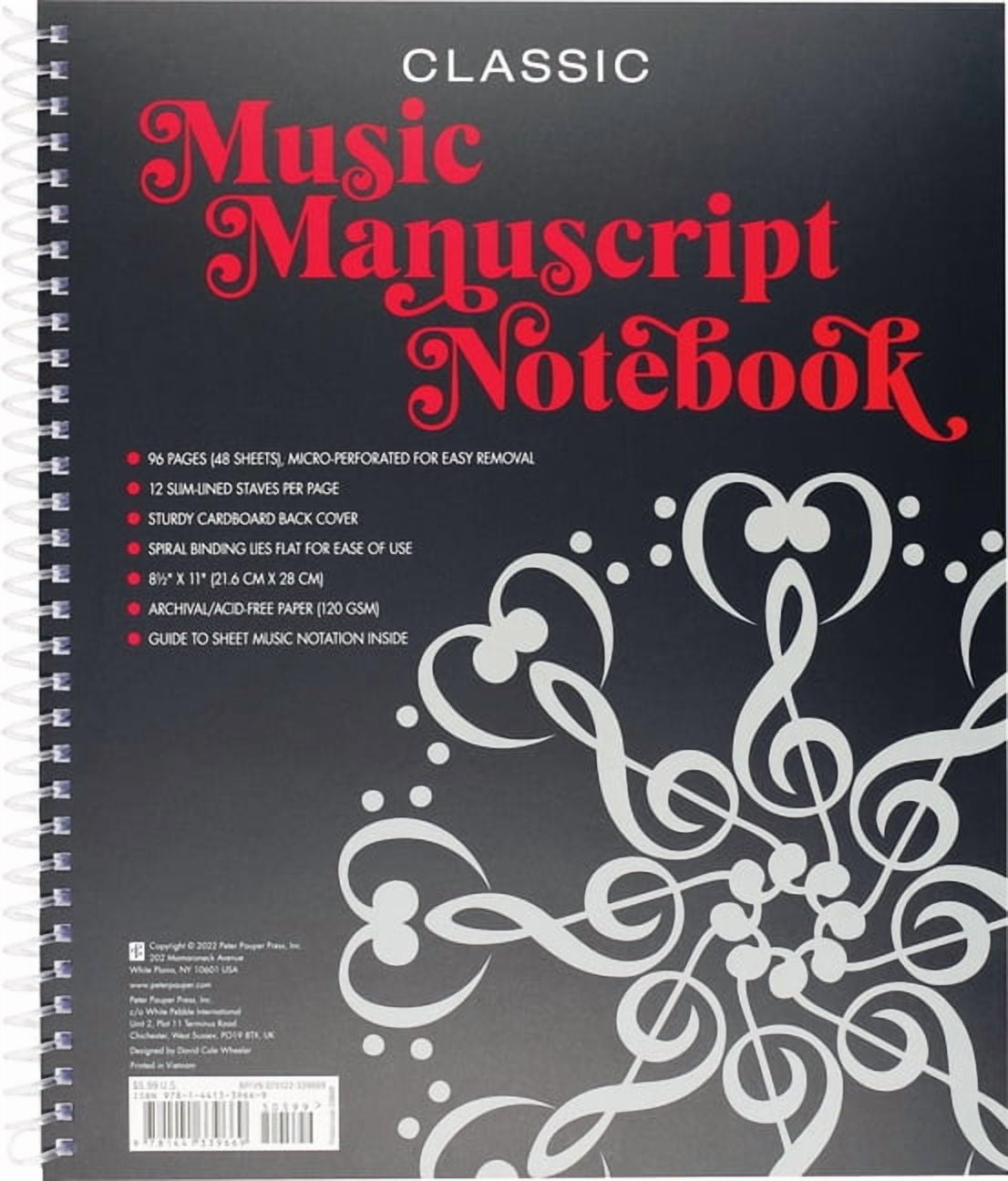Music Manuscript Notebook (Classic), (Hardcover) - Walmart.com