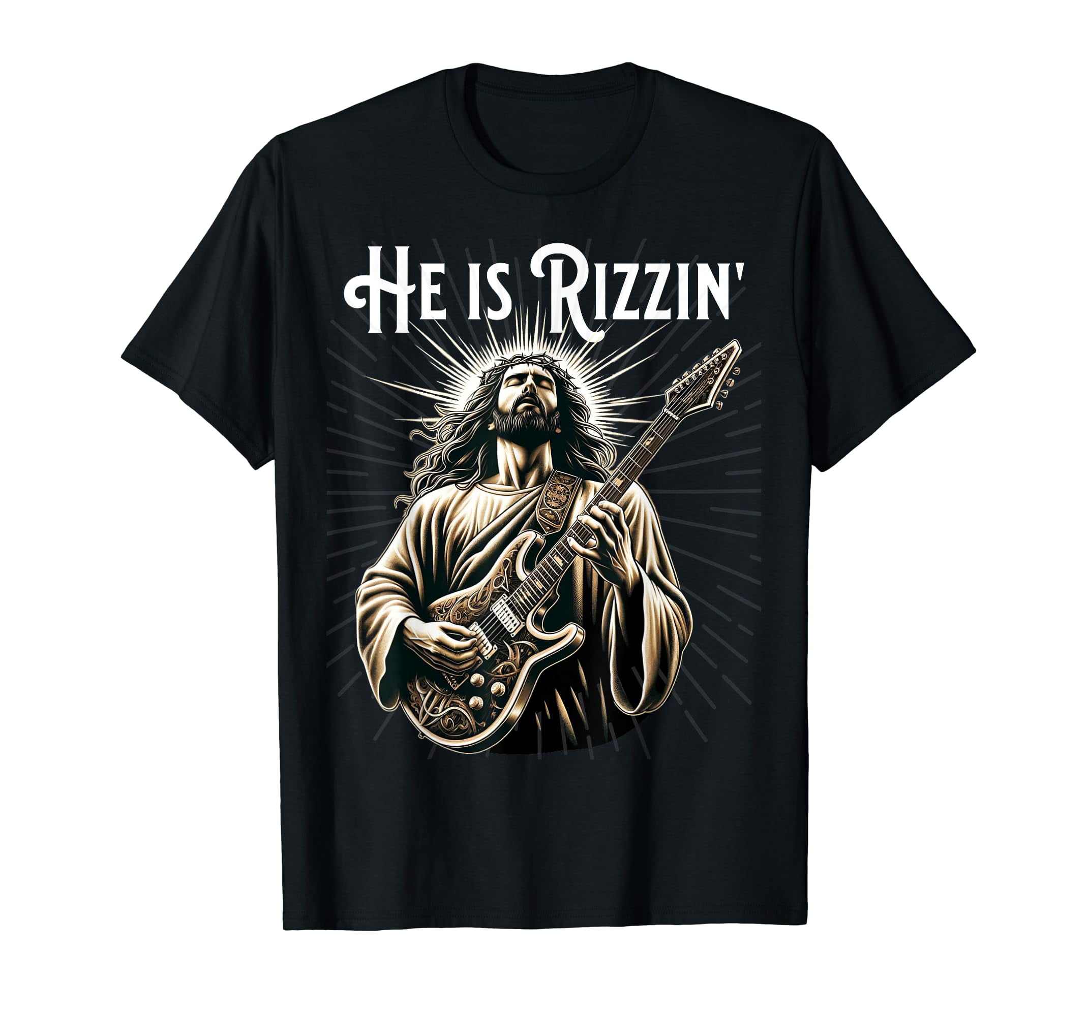Music Meme Funny Rizz He is Rizzin Jesus Playing Guitar T-Shirt ...