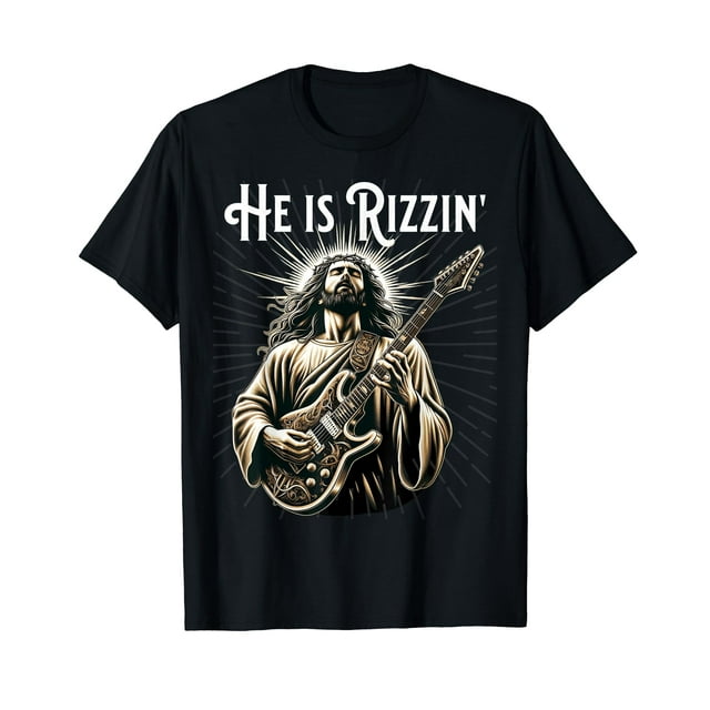 Music Meme Funny Rizz He is Rizzin Jesus Playing Guitar T-Shirt ...