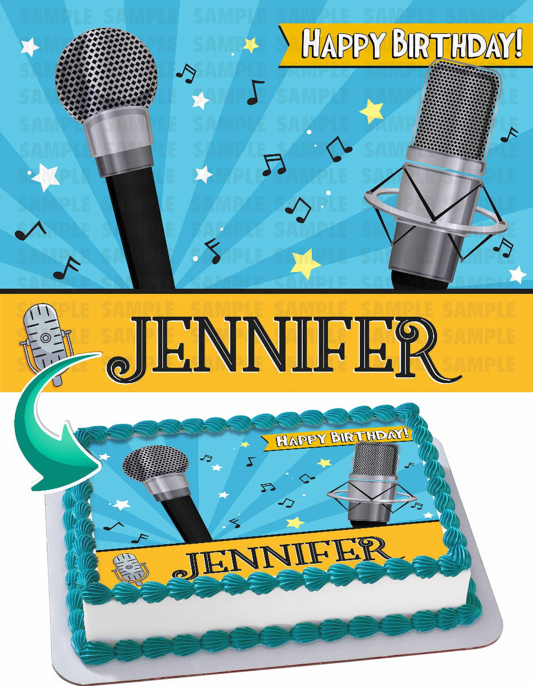 Music Microphone Karaoke Edible Cake Image Topper Personalized Birthday ...