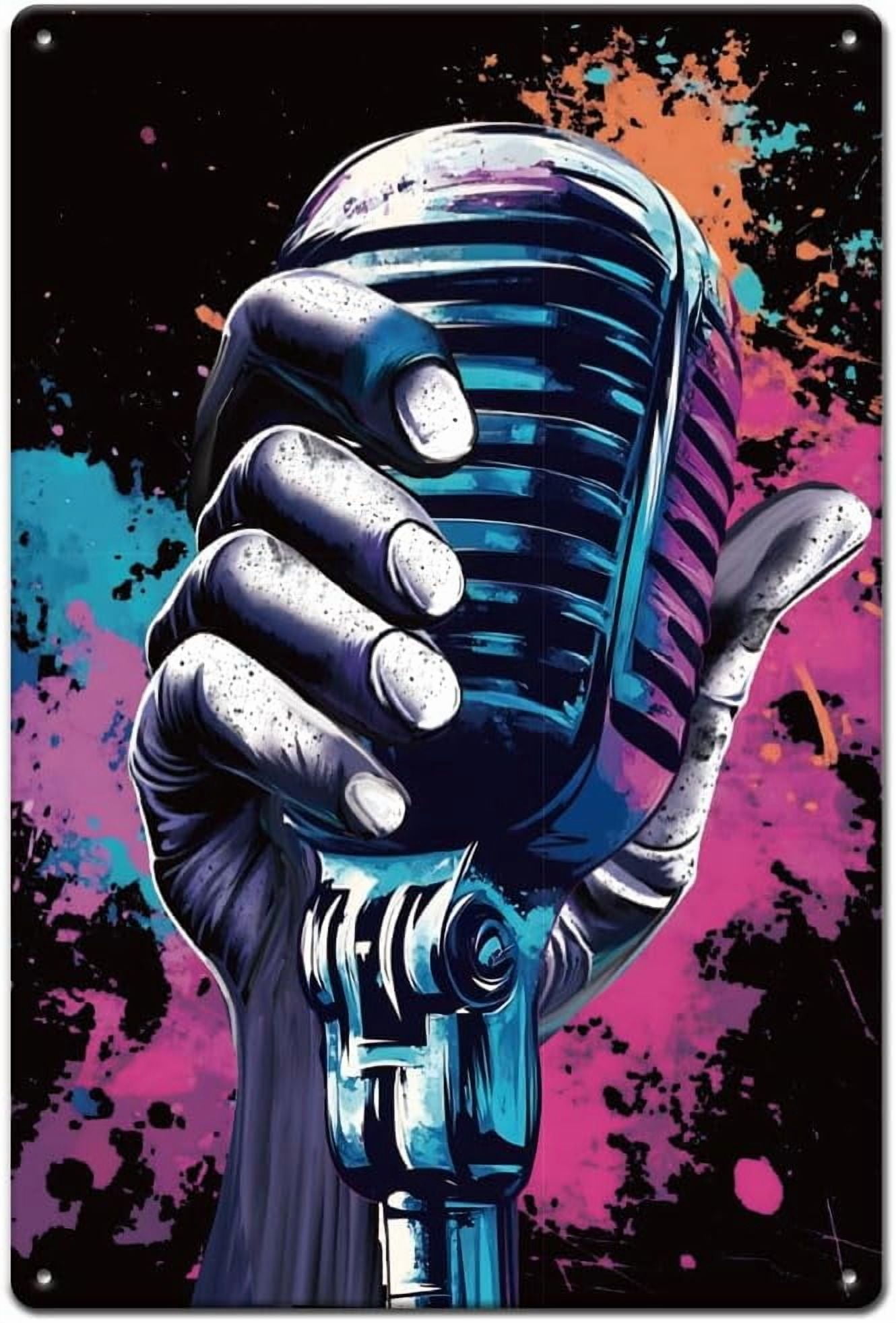 Music Microphone Metal Signs Colorful Microphone Tin Sign Funny Vintage ...
