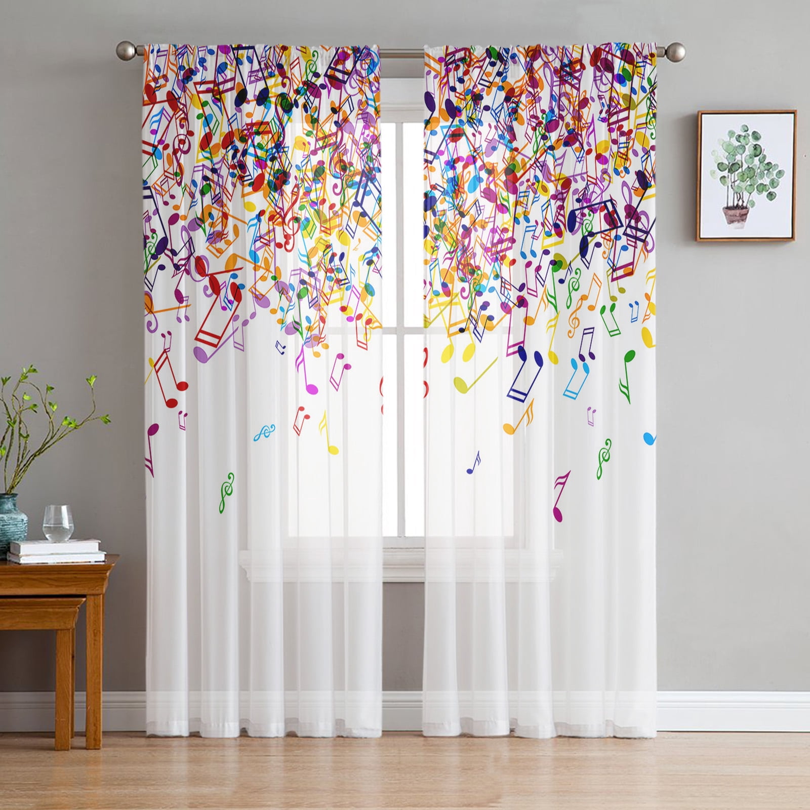 Music Musical Note Colorful Sheer Curtains for Living Room ration ...