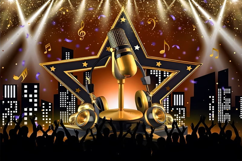 Music Night Symbol Background Gold Microphone Musical Note Church Event ...