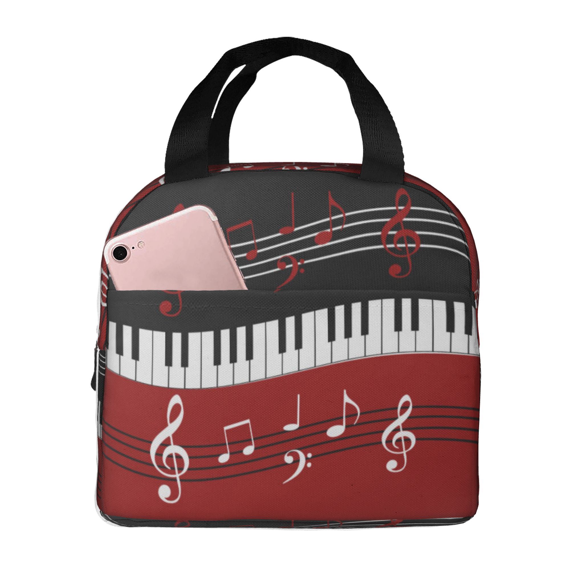 Music Notation Pattern Lunch Bag Reusable Insulated Tote Box Leakproof ...