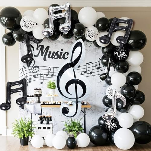 Music Note Balloon Garland Kit 129pcs Black White Musical Note Balloons ...