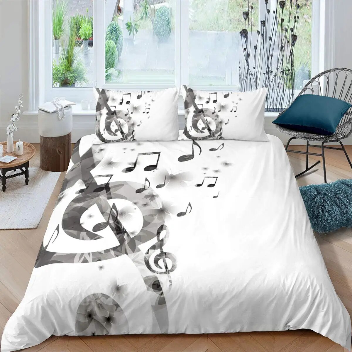 Music Note Bedding Set King/ Size Musical Theme Duvet Cover Gold Shiny ...