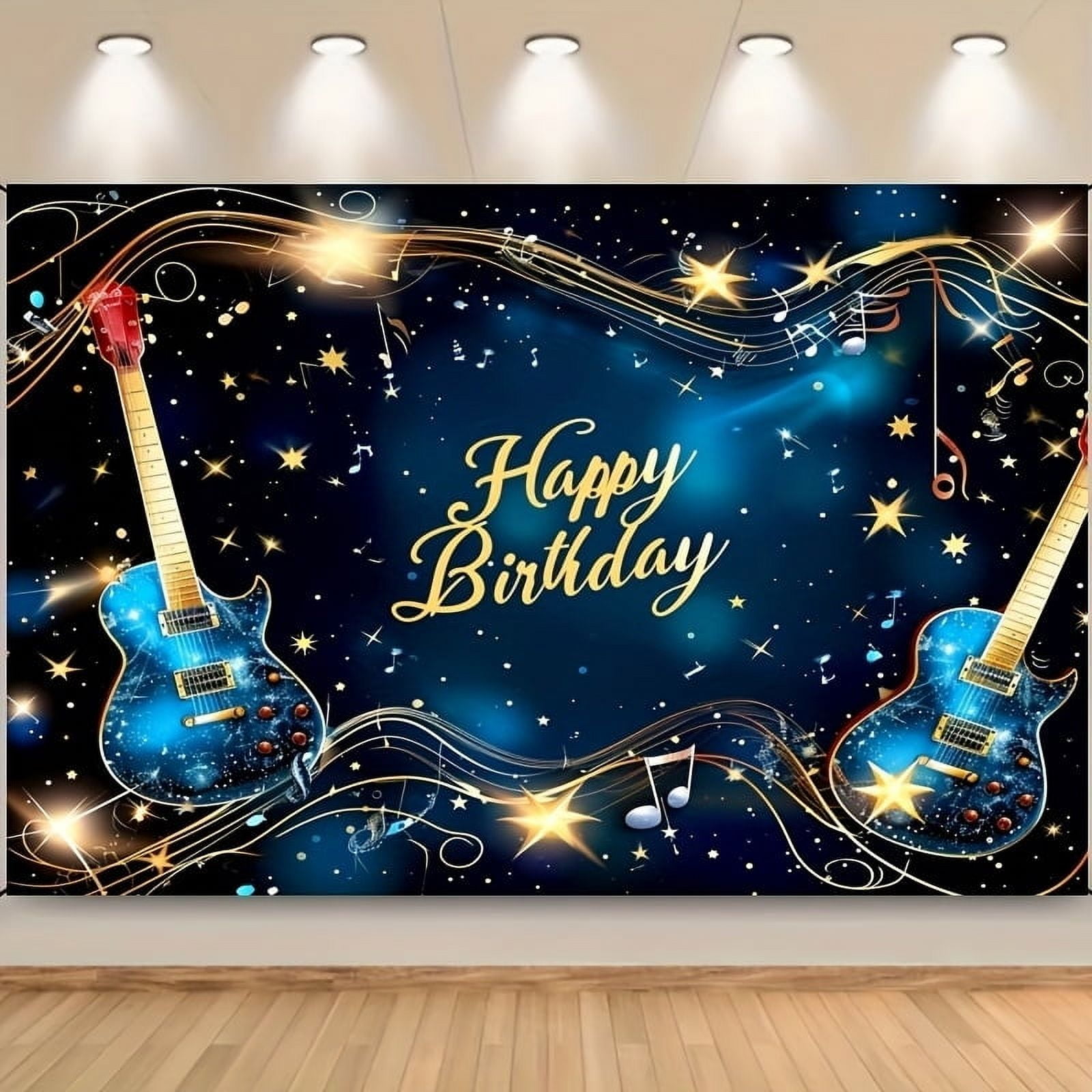 Music Note Birthday Backdrop , Musical Note Guitar Happy Birthday ...