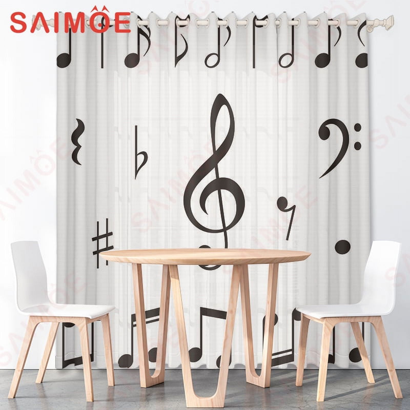 Music Note Black White Pattern Window Curtains Living Room Bedroom ...