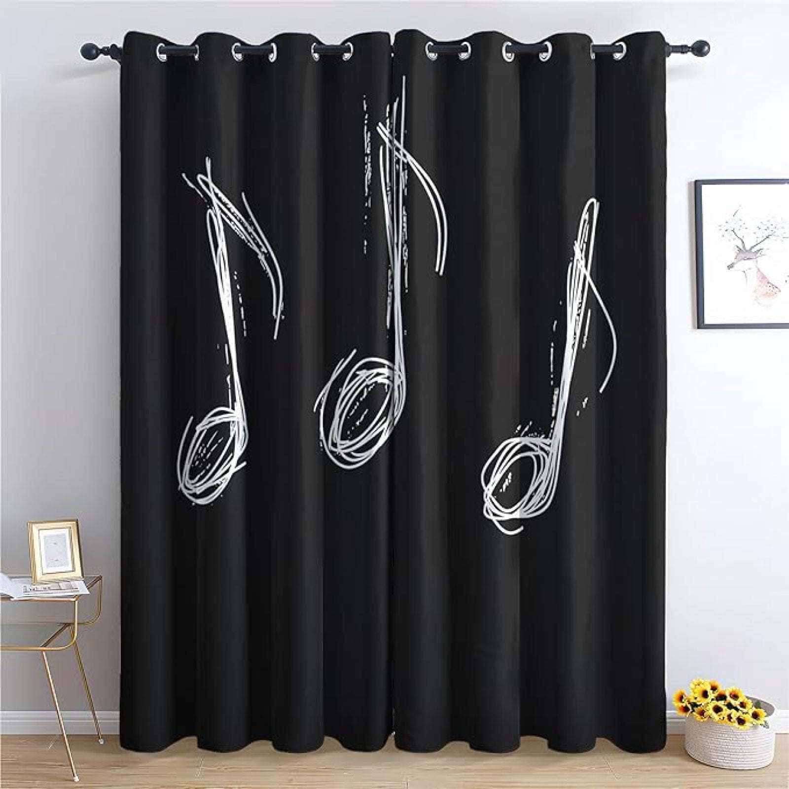 Music Note Blackout Curtains For Living Room Bedroom, Thermal Insulated ...