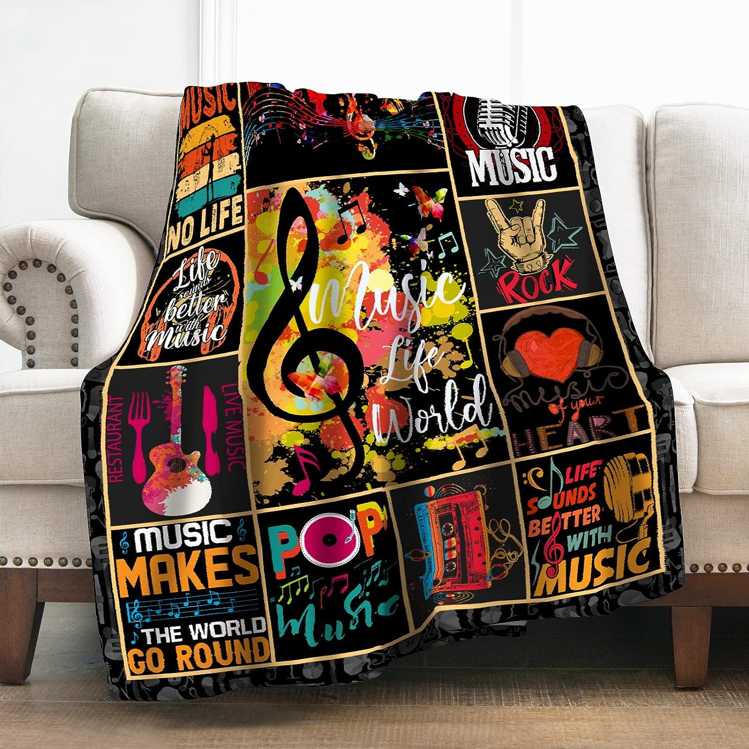 Music Note Blanket Gifts for Women Boys Girls Decor for Bedroom Living ...