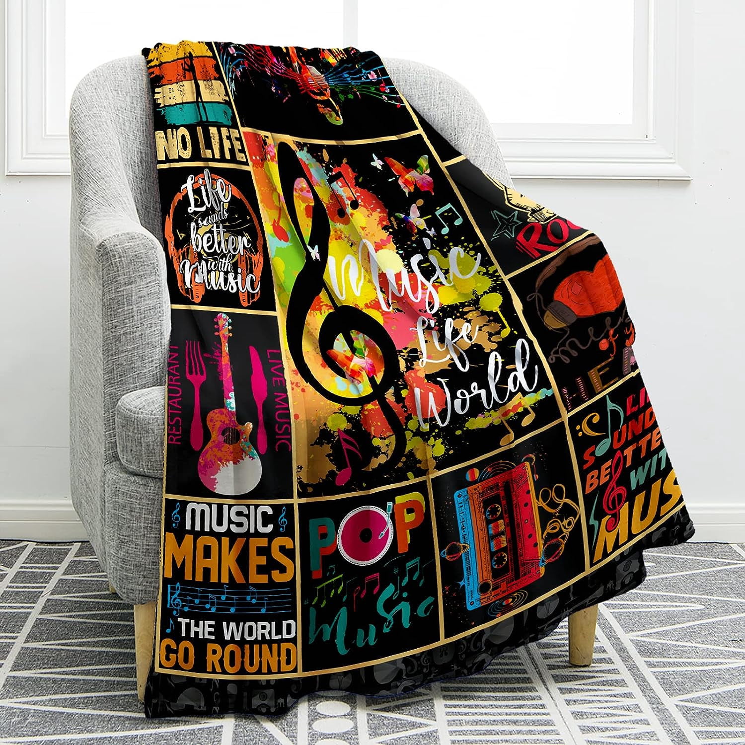 Music Note Blanket Music Gifts for Music Lovers Print Throw Blanket ...