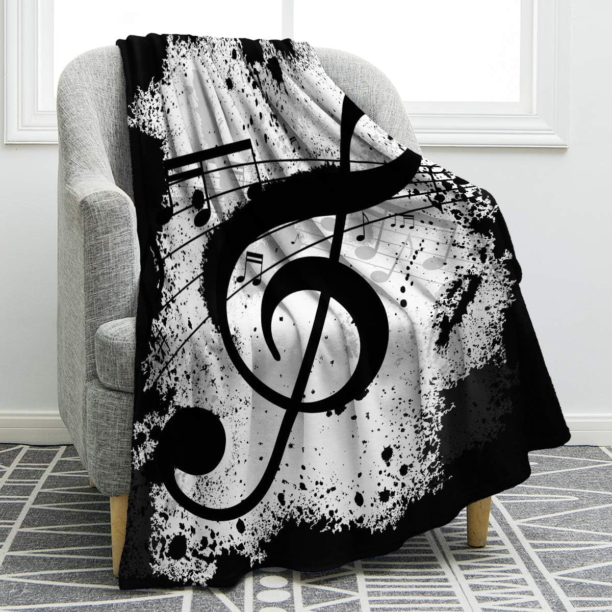 Music Note Blanket Print Throw Blanket Soft Comfortable for Sofa Chair ...