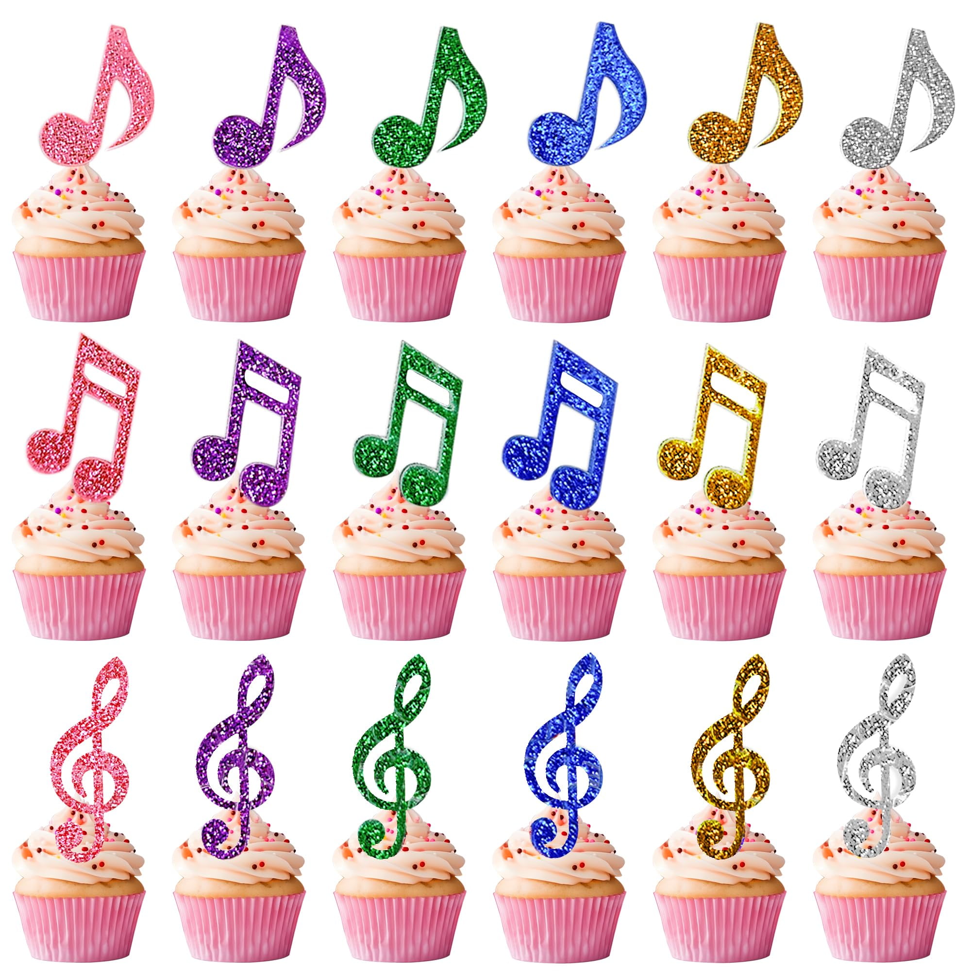 Music Note Cupcake Toppers Glitter Musical Theme MDH1Cupcake Toppers ...