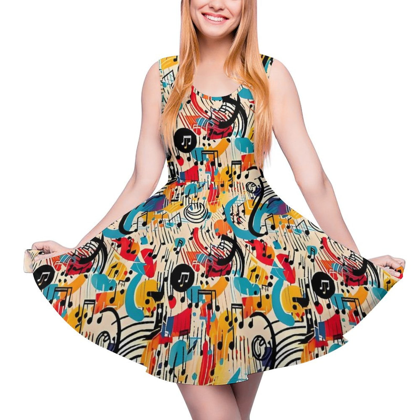 Music Note Dress High Waist Vintage Print Aesthetic Dresses Summer ...