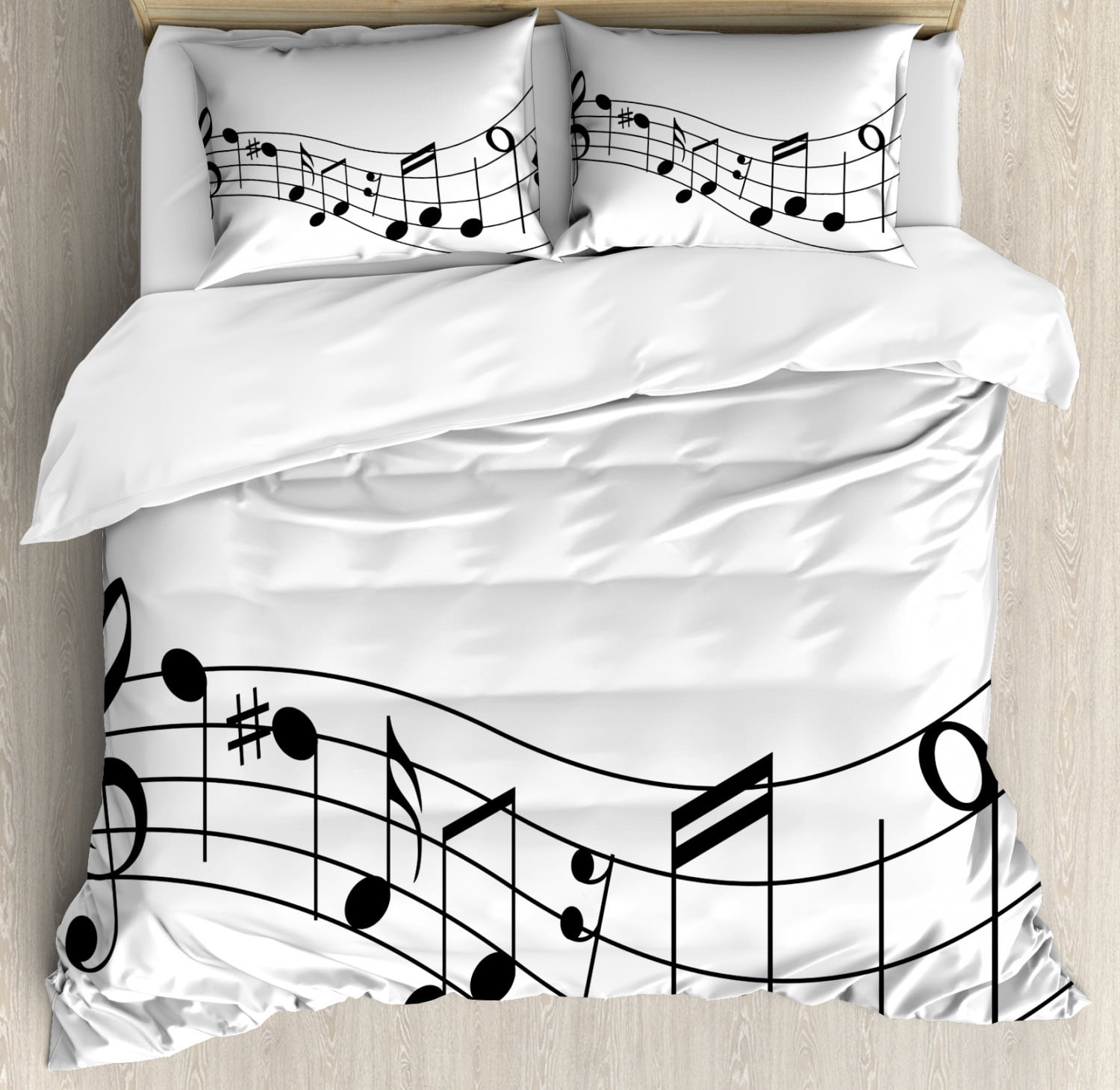 Music Note Duvet Cover Set Queen Size, Educational Graphic Print of ...
