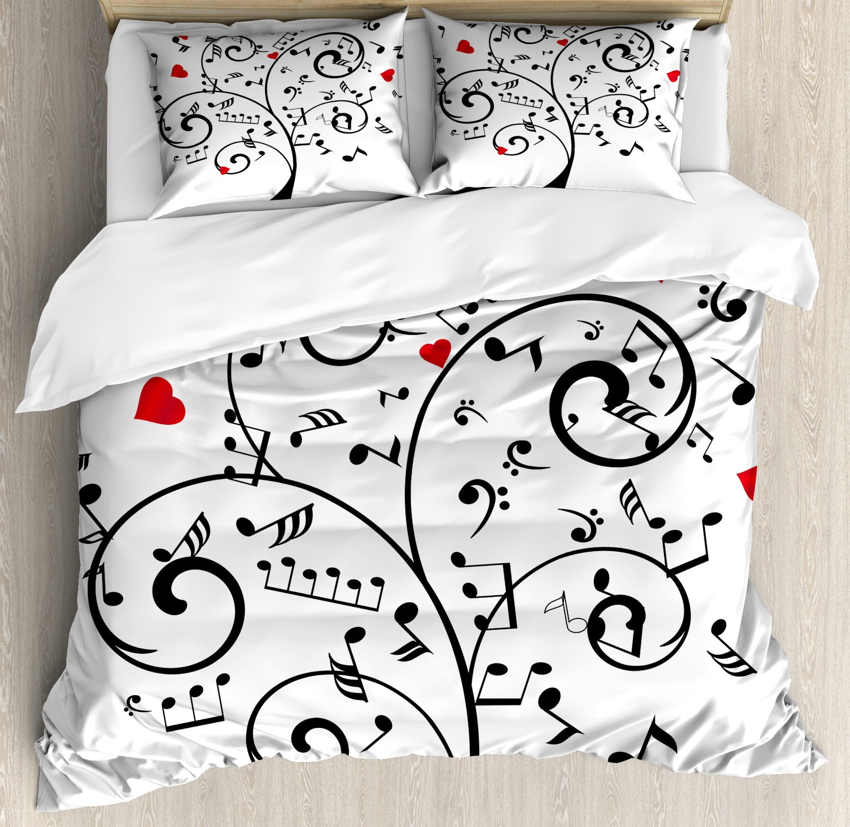 Music Note Duvet Cover Set, Romantic Tree with Hearts and Musical ...