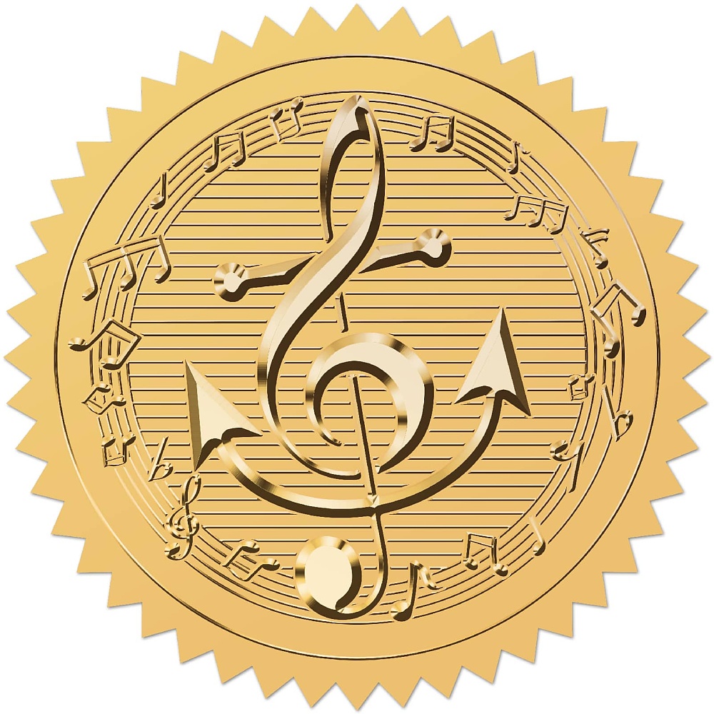 Music Note Gold Foil Stickers Embossed Anchor Certificates Seal 2" Self ...