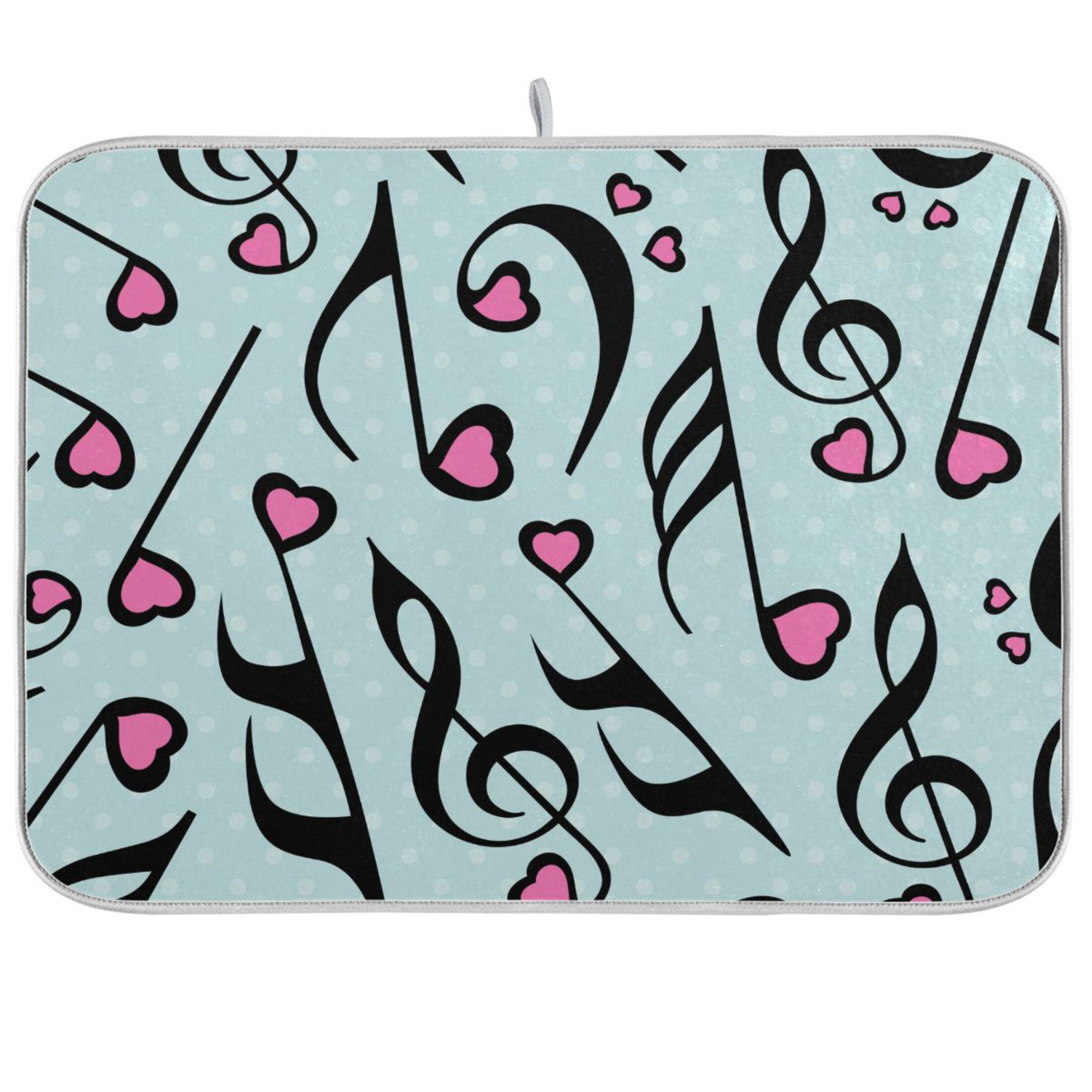 Music Note Heart Dish Drying Mat Microfiber Kitchen Mats Large Counter ...