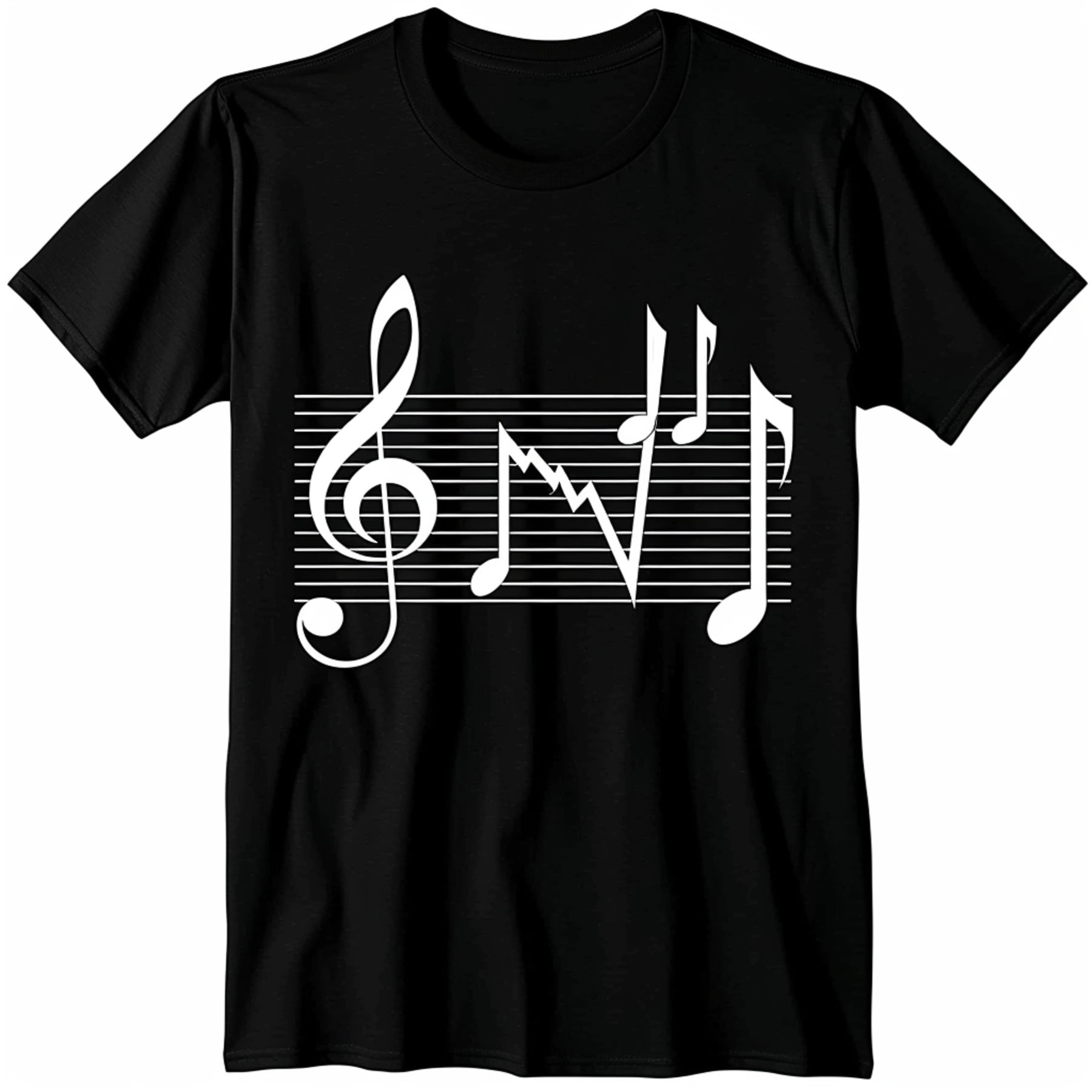 Music Note Heartbeat Line T Shirt Design Vector Black Tee with White ...