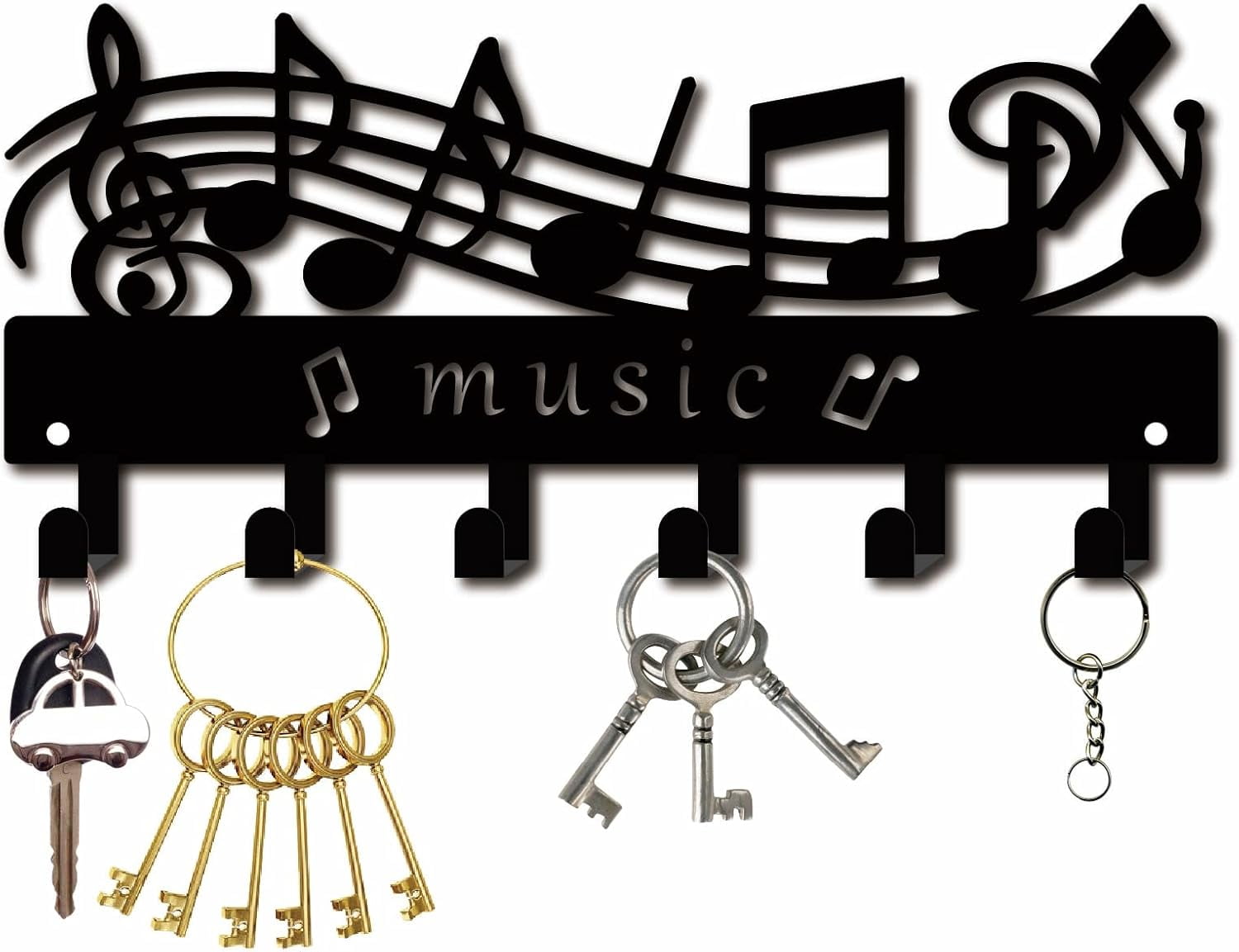 Music Note Key Holder Coat Hook Wall Mount Black Metal Decorative Wall ...