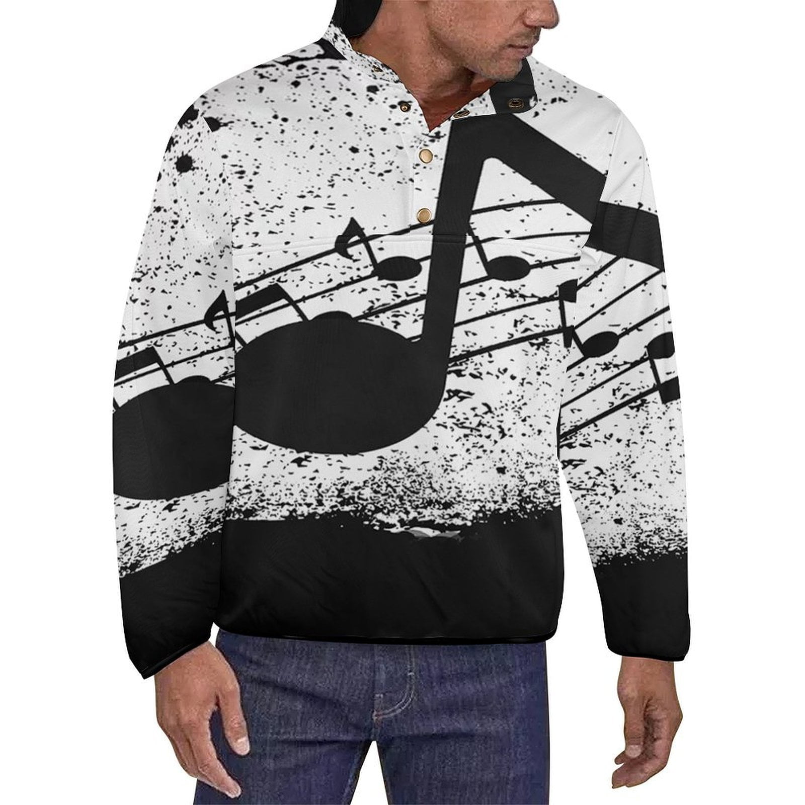 Music Note Men's Stand Collar Sweater Long Sleeve Clothing Loose Fit ...