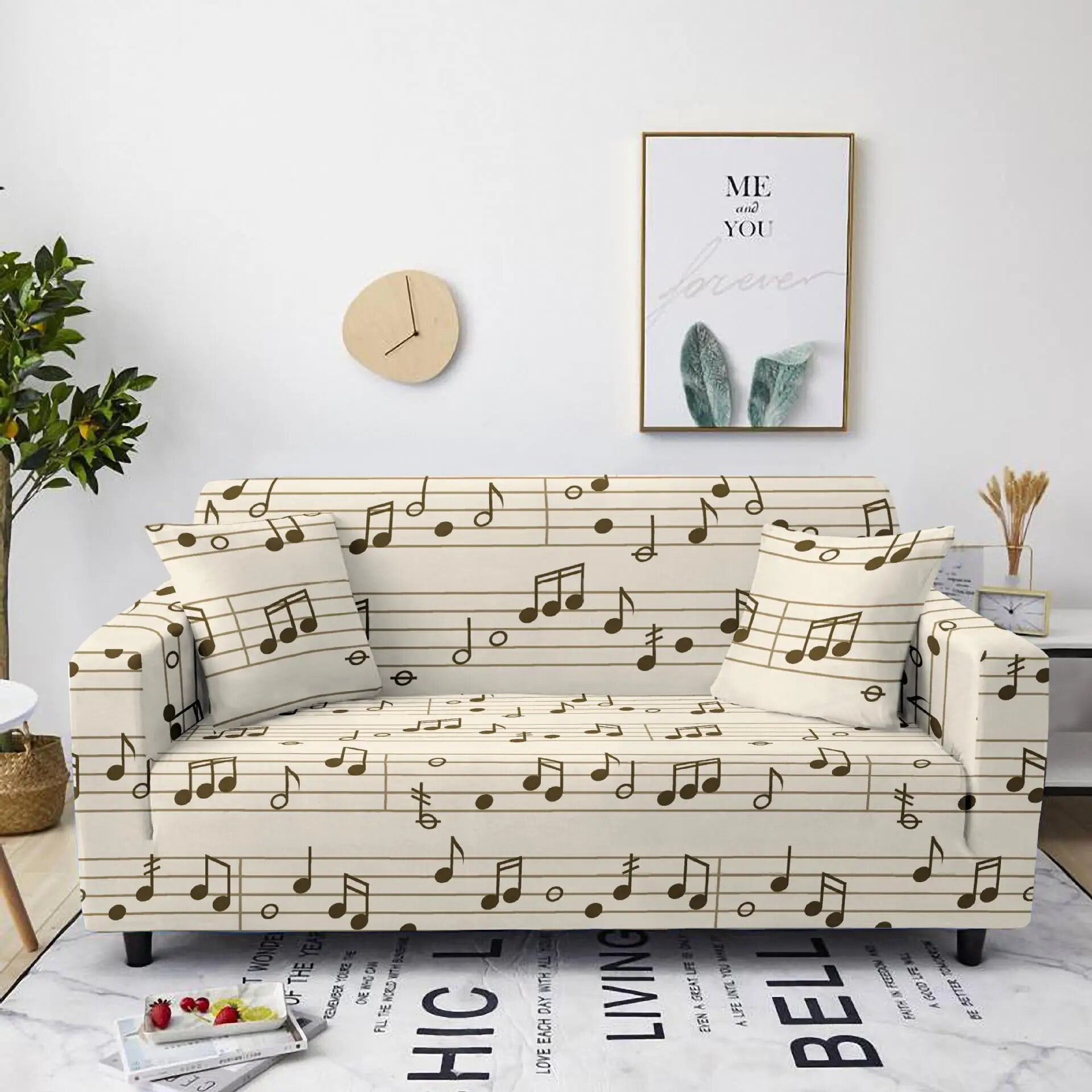 Music Note Pattern Four Seasons Elastic All Inclusive Dust Proof Sofa ...