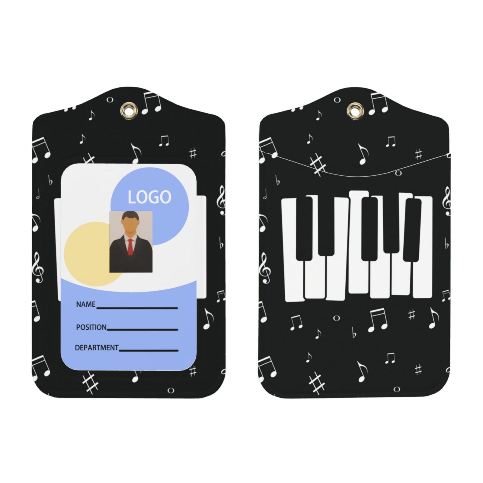 Music Note Piano Pattern Id Card Badge Leather Holder Case Protector ...