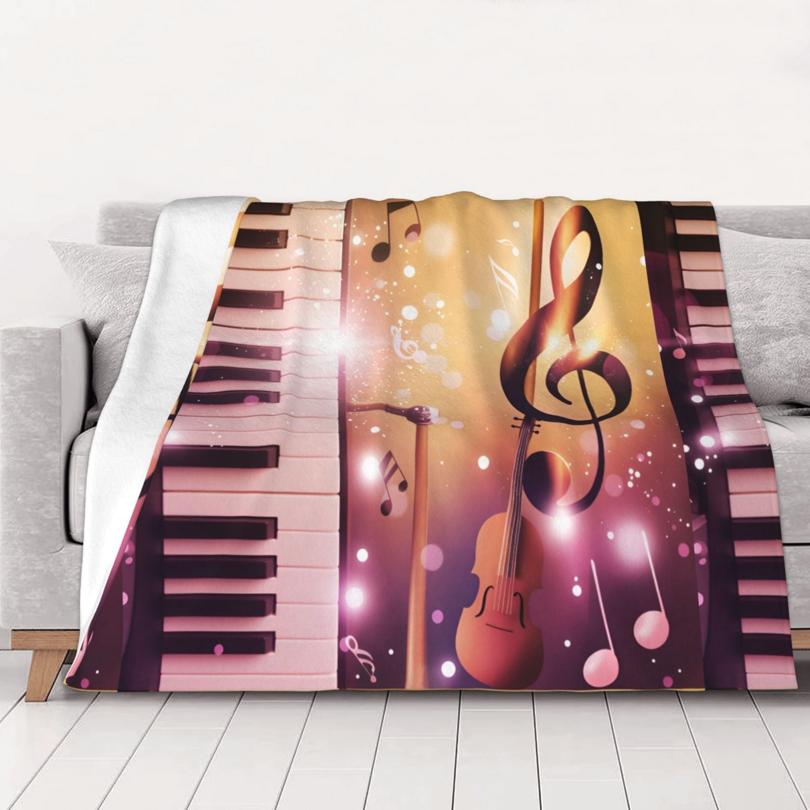 Music Note Piano Pattern Throws Blanket Fleece Soft Cozy Warm Plush for ...