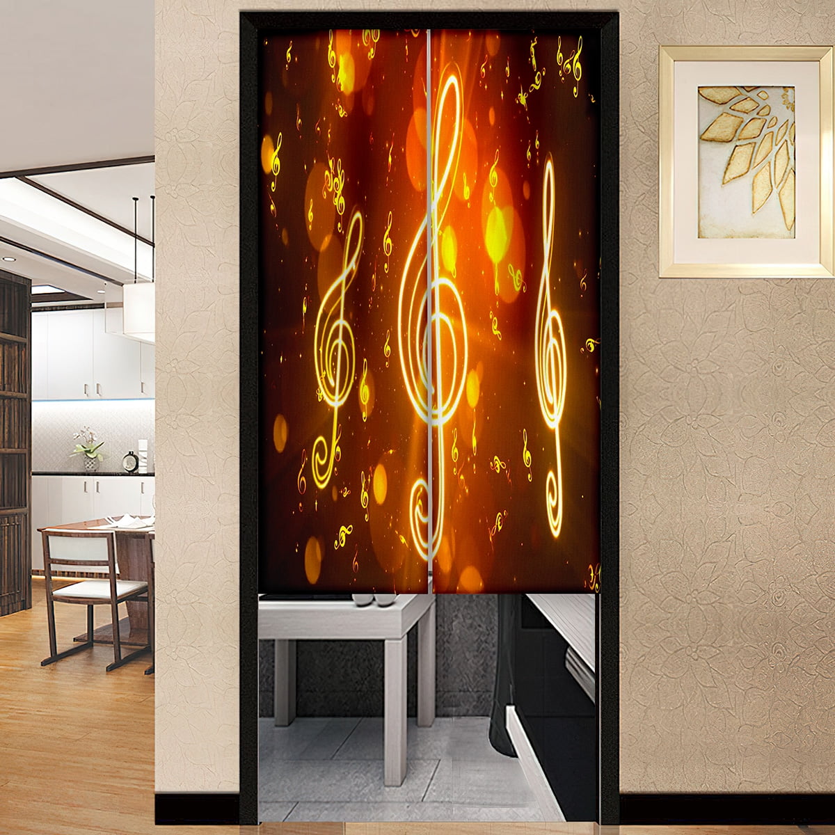 Music Note Print Door Curtain Study Room Chinese Panel Japanese Style ...