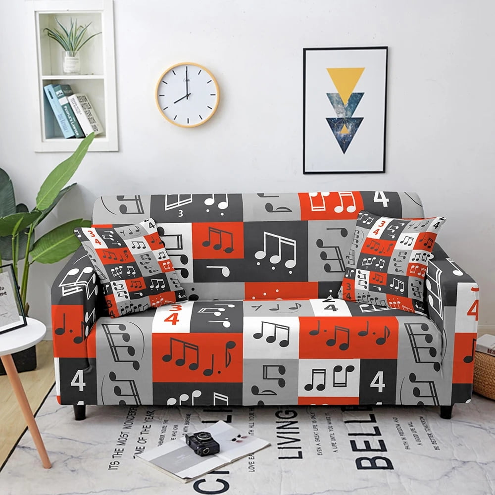 Music Note Print Elastic Sofa Cover Stretch Sofa Covers for Living Room ...