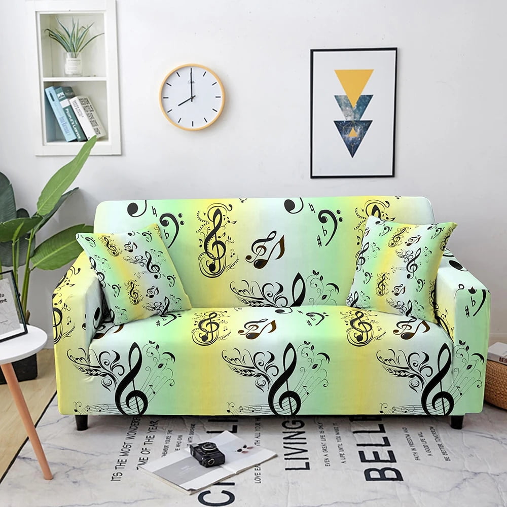 Music Note Print Elastic Sofa Cover Stretch Sofa Covers for Living Room ...