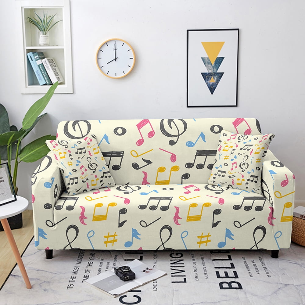 Music Note Print Elastic Sofa Cover Stretch Sofa Covers for Living Room ...