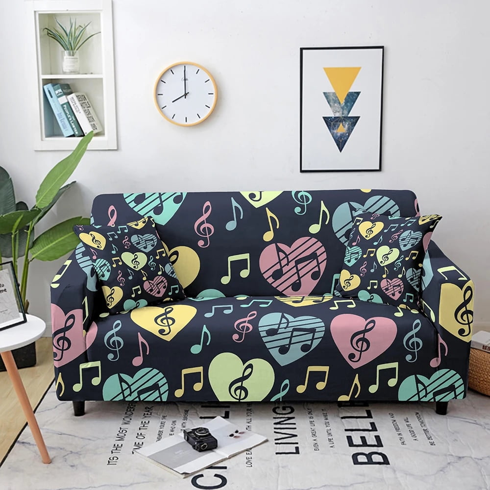 Music Note Print Elastic Sofa Cover Stretch Sofa Covers for Living Room ...
