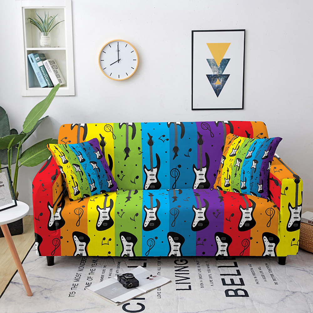 Music Note Print Elastic Sofa Cover Stretch Sofa Covers for Living Room ...