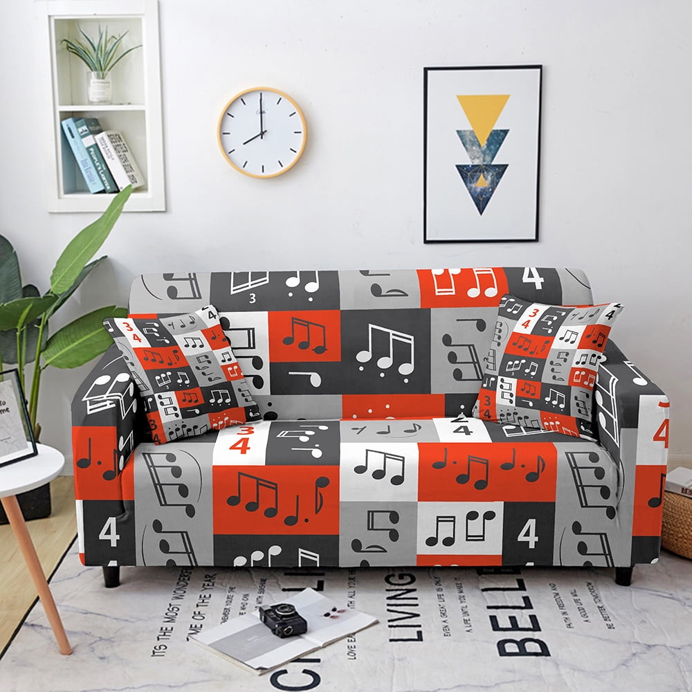 Music Note Print Elastic Sofa Cover Stretch Sofa Covers for Living Room ...