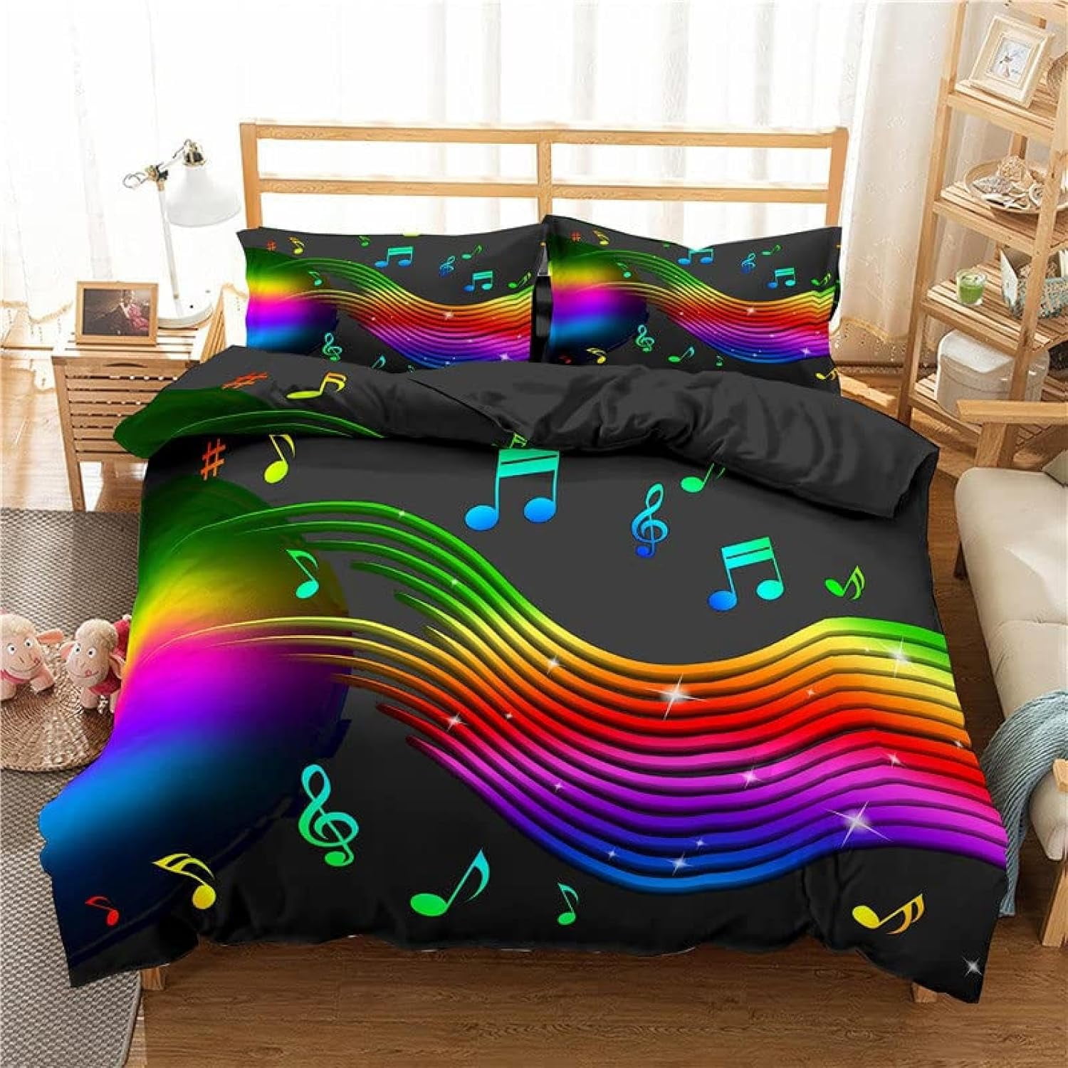 Music Note Print Holiday 3 Pieces Duvet Cover Set, Treble Clef Colorful ...