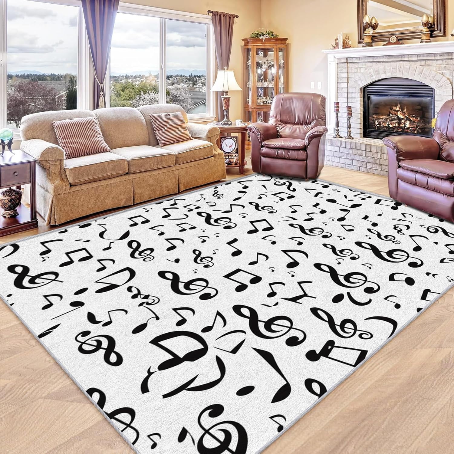 Music Note Rug Washable Black And White Rugs For Living Room Bedroom ...