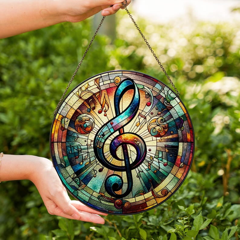Music Note Stained Glass Suncatcher, Treble Clef Window Hanging, Music ...