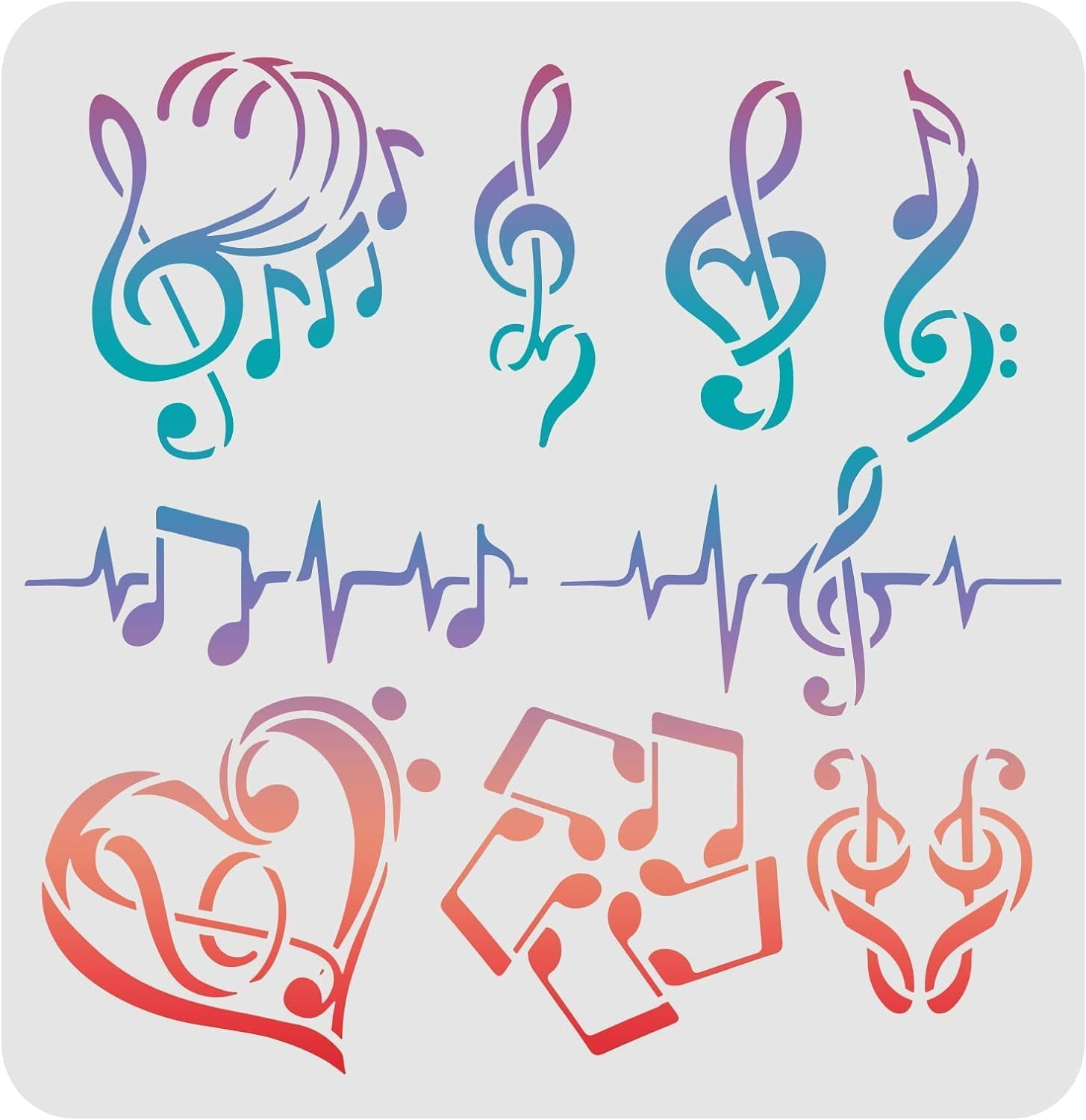 Music Note Stencils - 11.8x11.8inch Plastic Heart Notes Template ...
