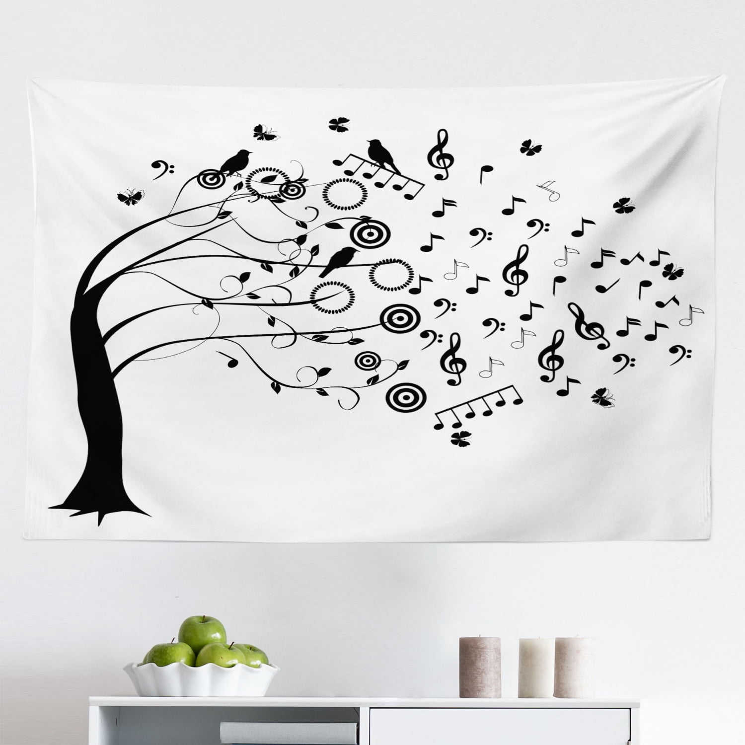 Music Note Tapestry, Romantic Tree with Hearts and Musical Details ...