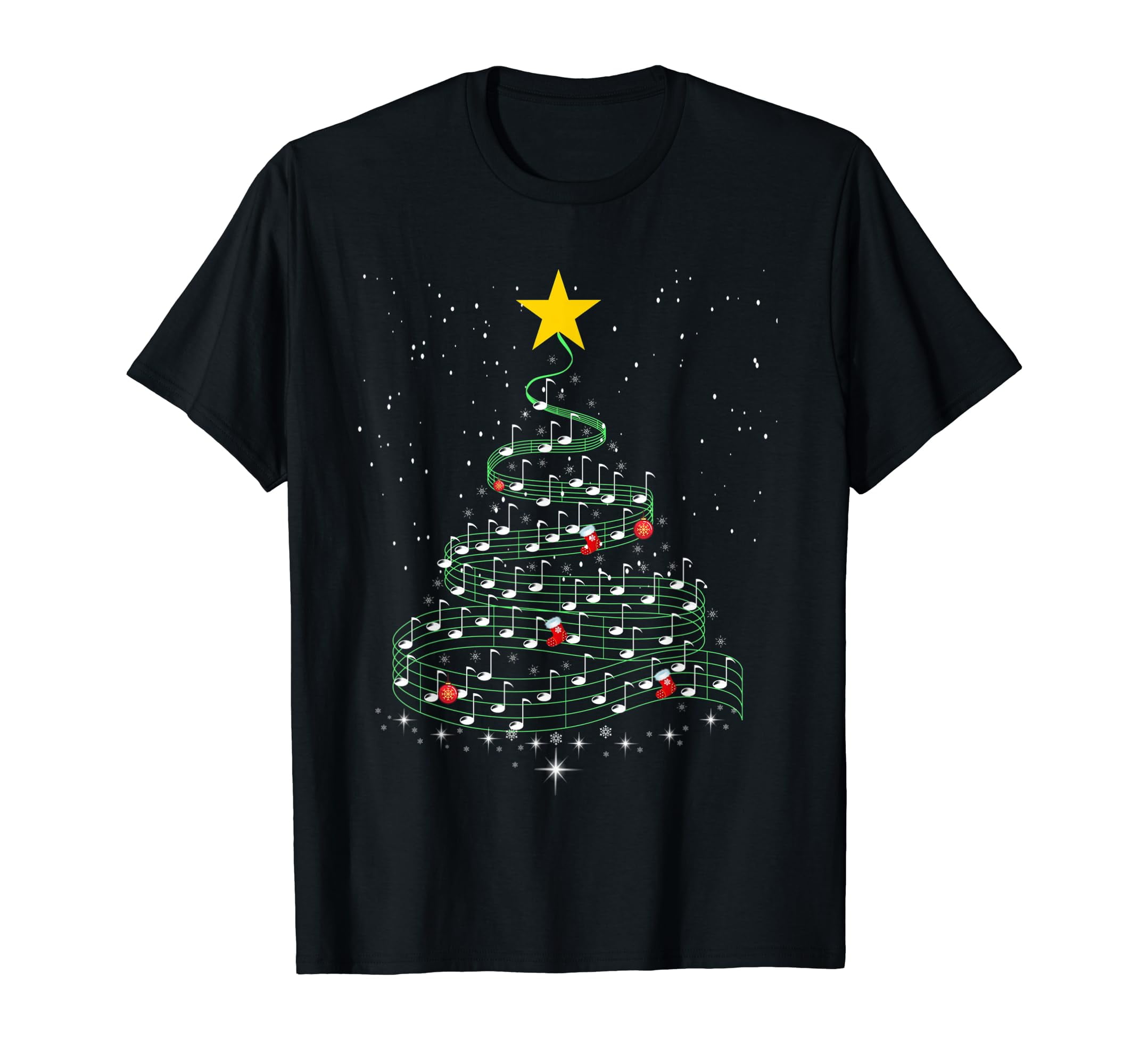 Music Note Tree Wish You A Merry Christmas Gift Musical T-Shirt Black ...