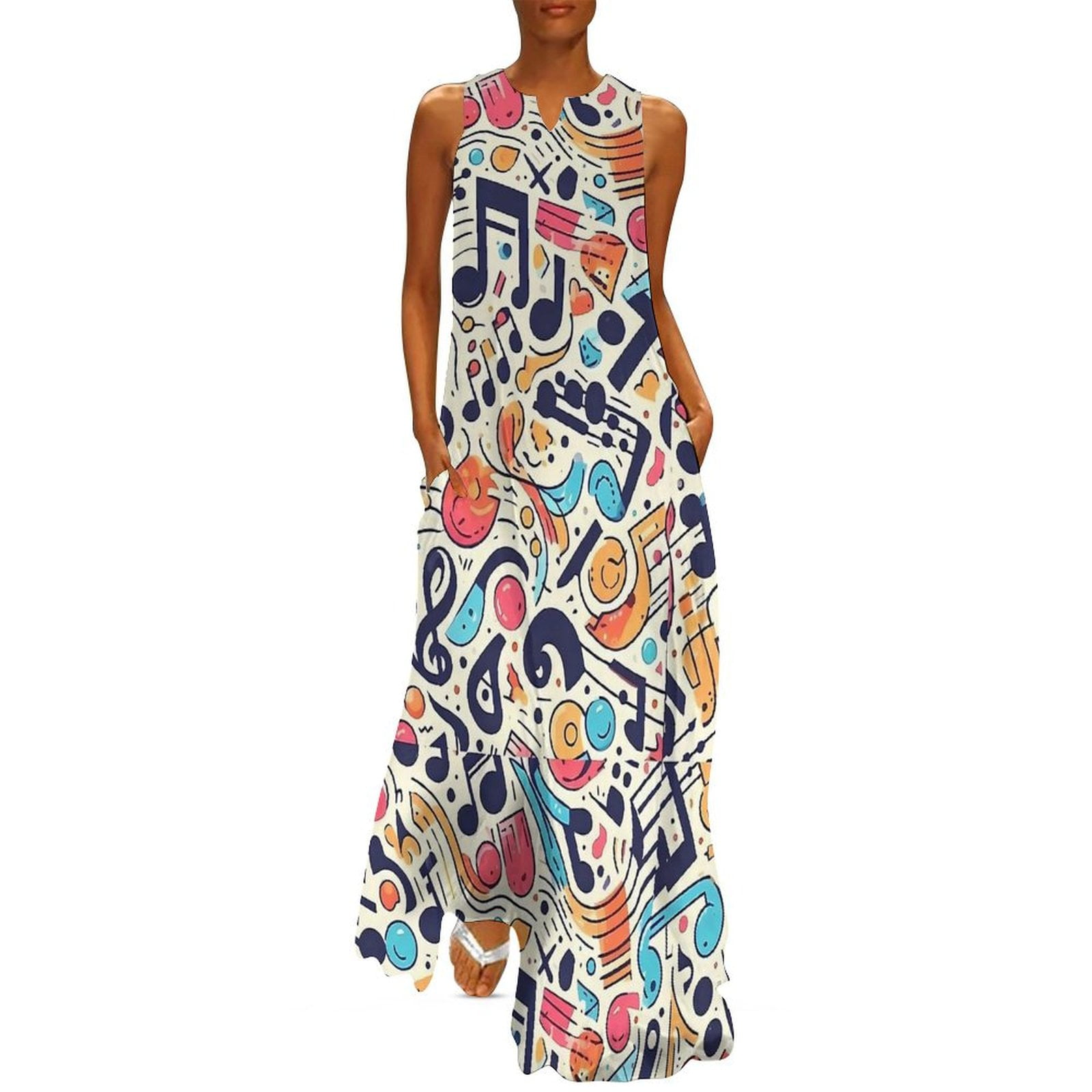 Music NoteX Dress Summer Xmusical Instruments Aesthetic Boho Beach Long ...