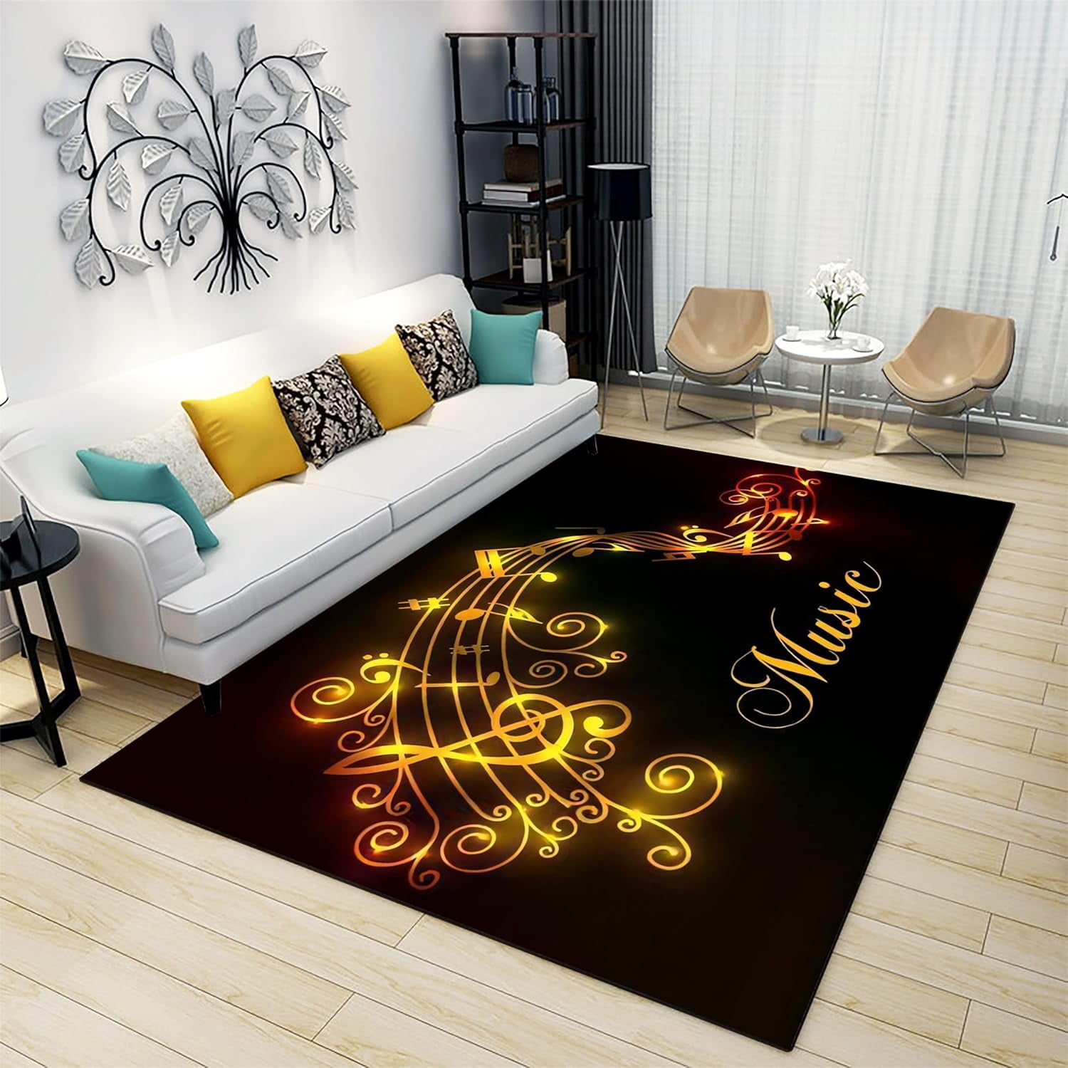 Music Notes Area RugColorful Graffiti Black Note Rug Rock Instrument ...
