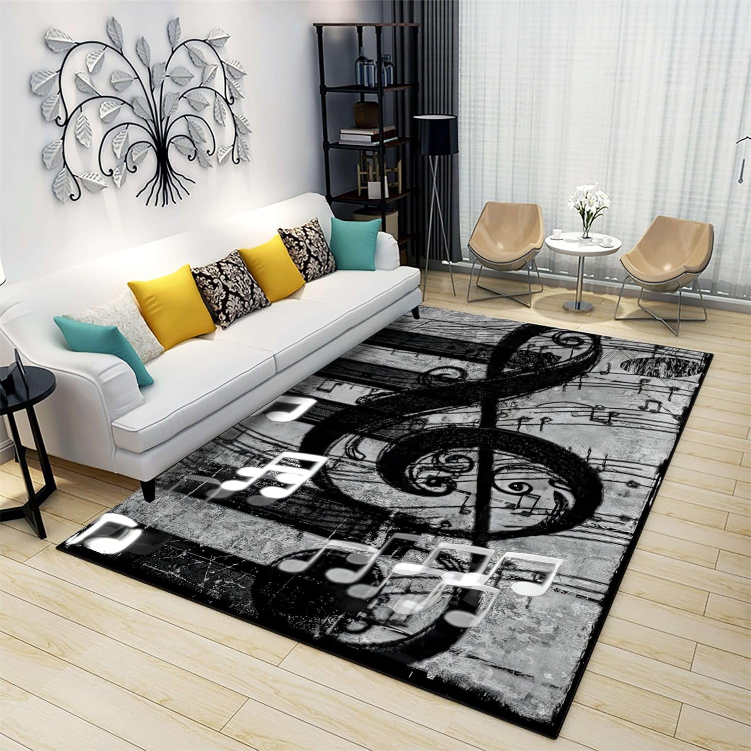 Music Notes Area RugColorful Graffiti Black Note Rug Rock Instrument ...